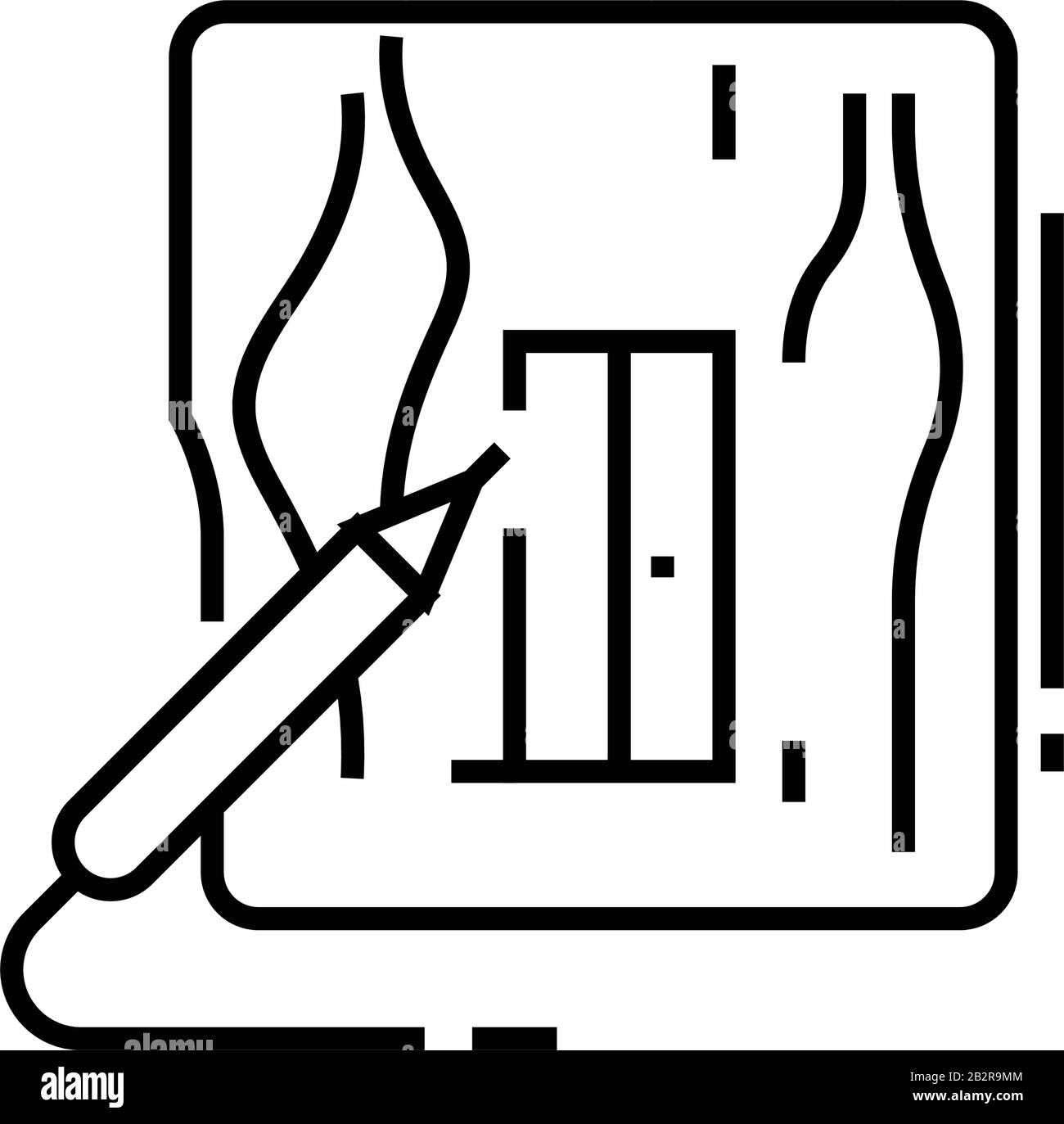 Tablet drawing line icon, concept sign, outline vector illustration ...