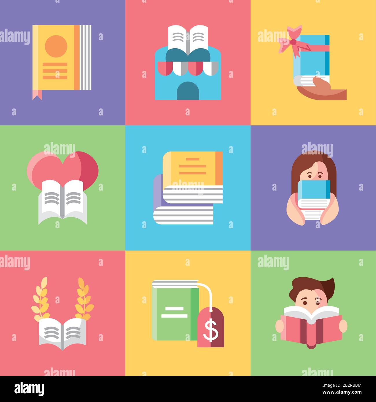 academic books and people reading icon set over white background ...