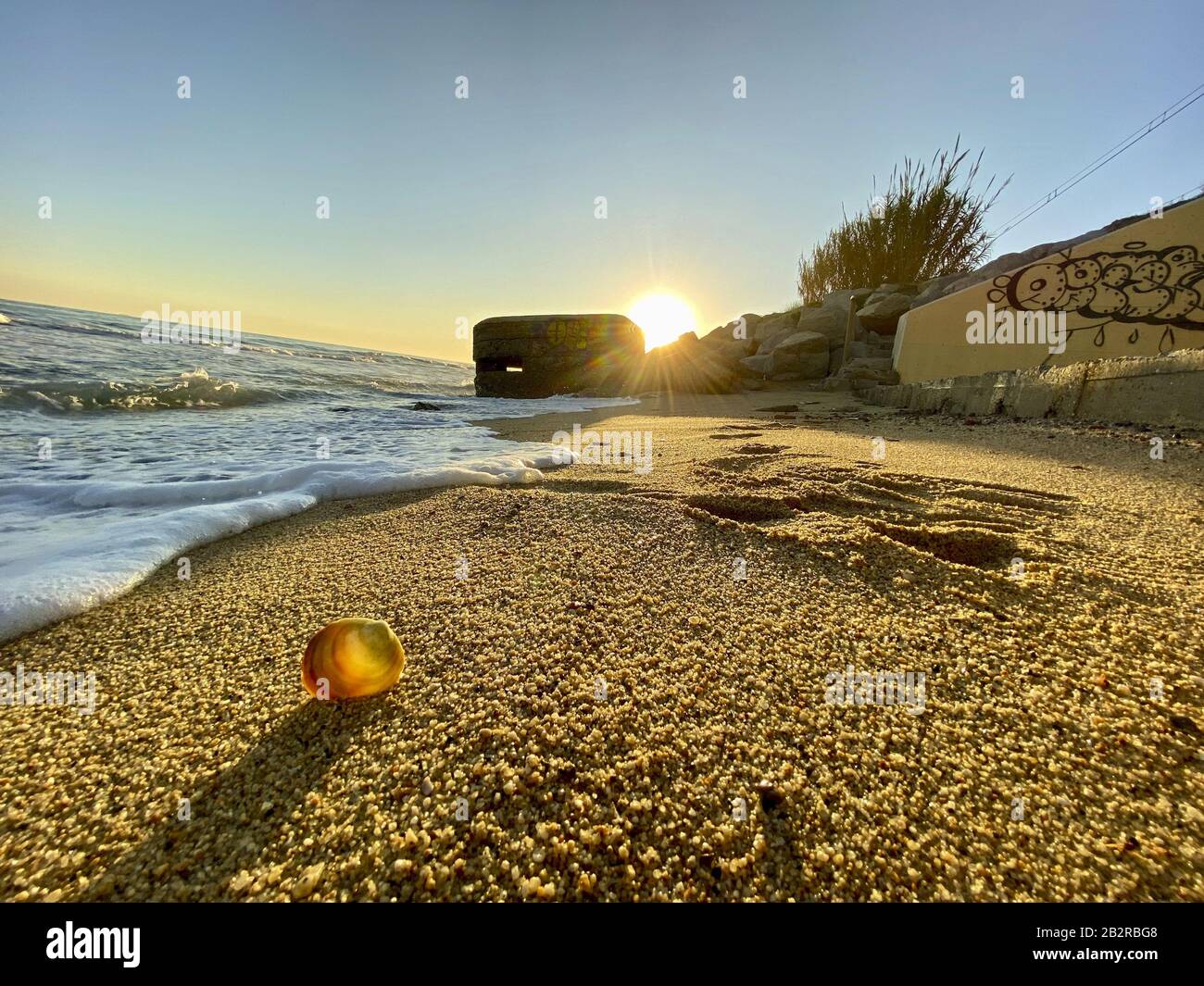 Wide angle shot from the sunset in Mataró with a Civil War bunker in ...