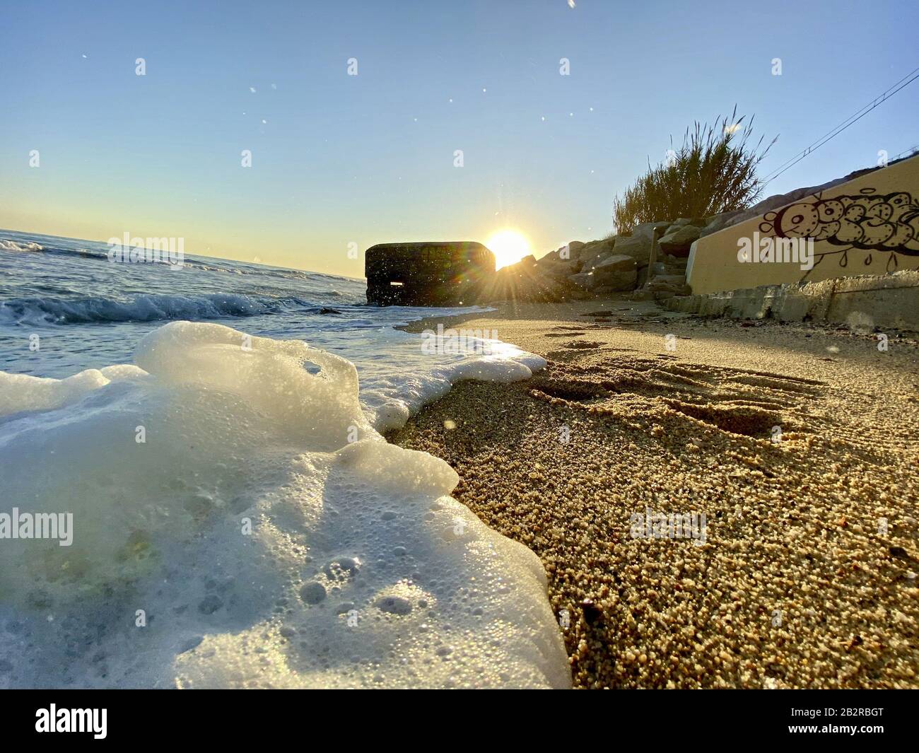 Wide angle shot from the sunset in Mataró with a Civil War bunker in ...
