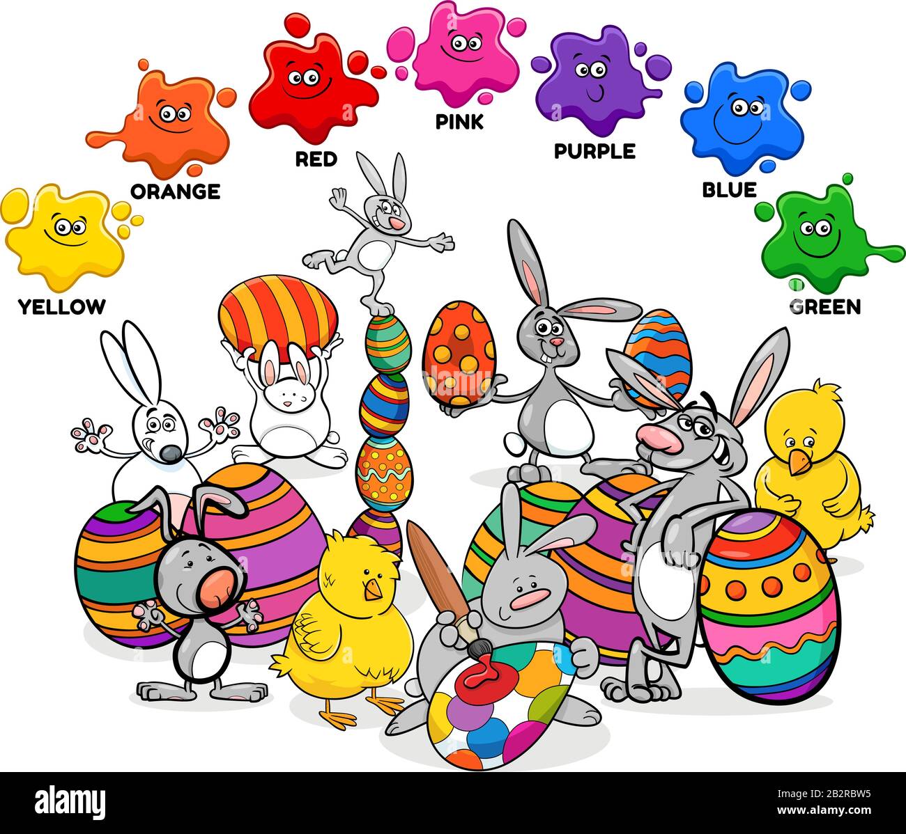 Educational Cartoon Illustration of Basic Colors with Easter Bunnies ...