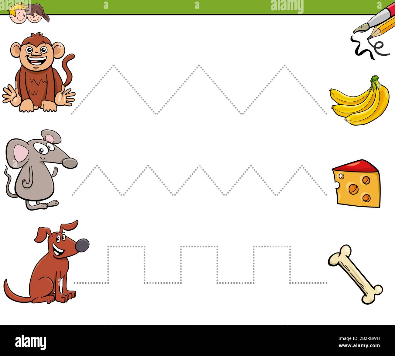 Cartoon Illustration of Trace Lines Writing Skills Practice for ...