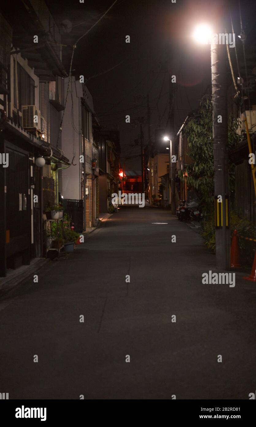 Empty Street Scene, Gion District at Night, Kyoto, Japan Stock Photo ...