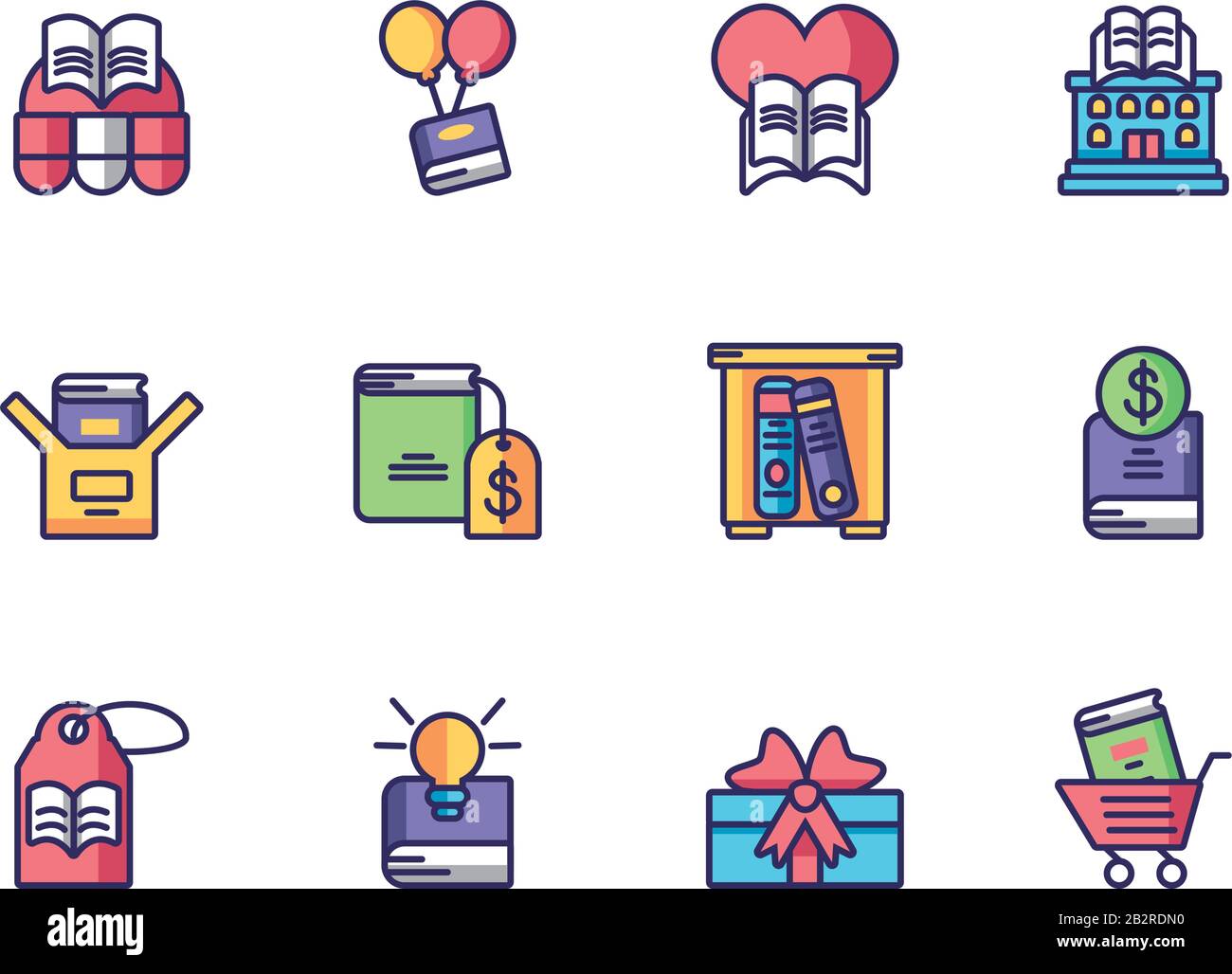 bookstore and book concept icon set over white background, line and ...