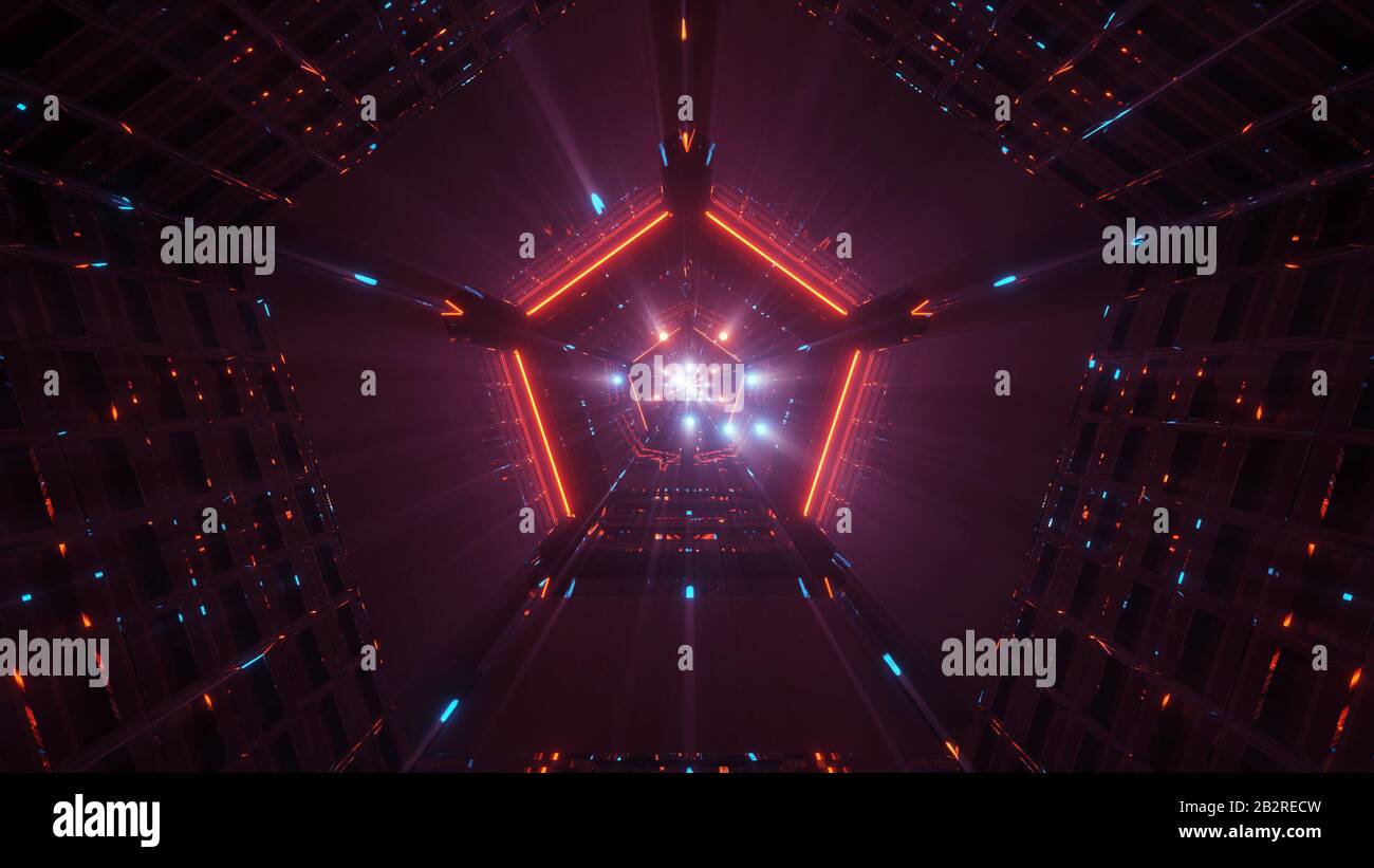 Illustration of several red lights arranged in the form of a pentagon ...