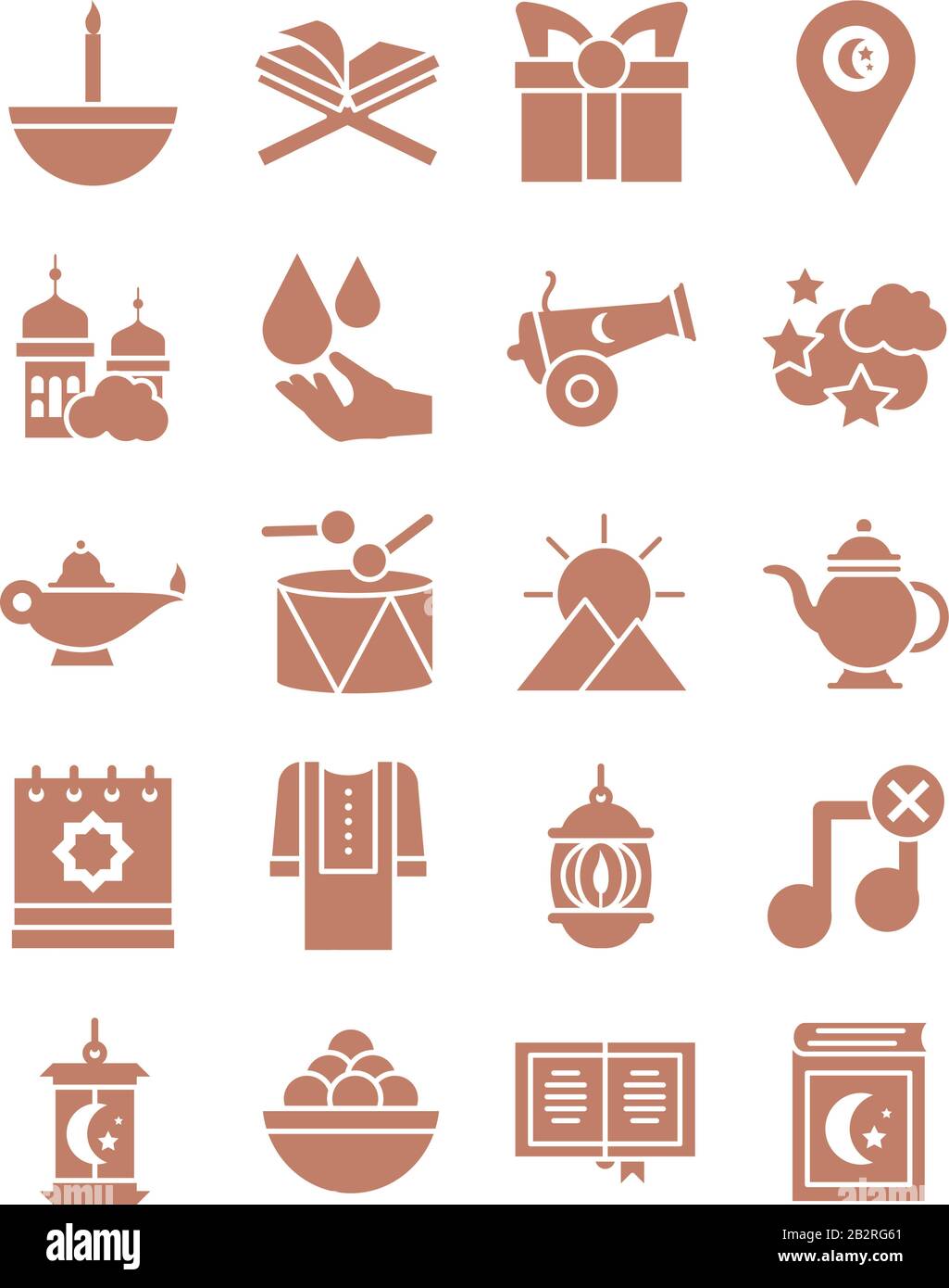 mountains and sun and ramadan icons set over white background ...