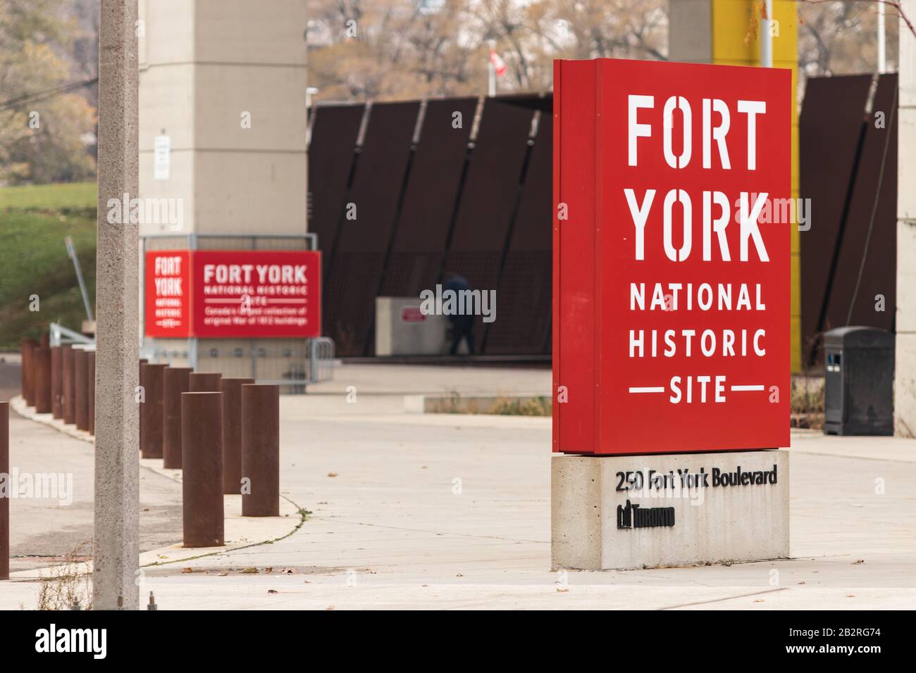 Sign at the entrance to Fort York National Historic Site in downtown ...