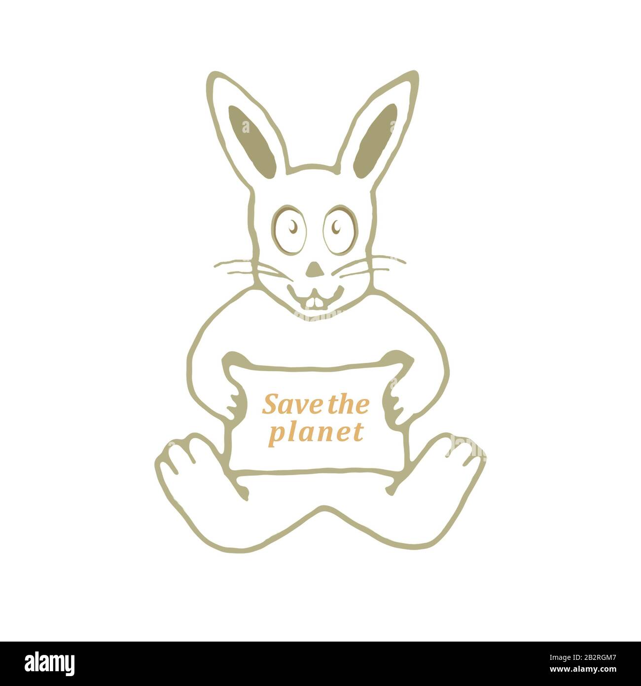 Cute white rabbit holding a banner with save the planet text Stock ...