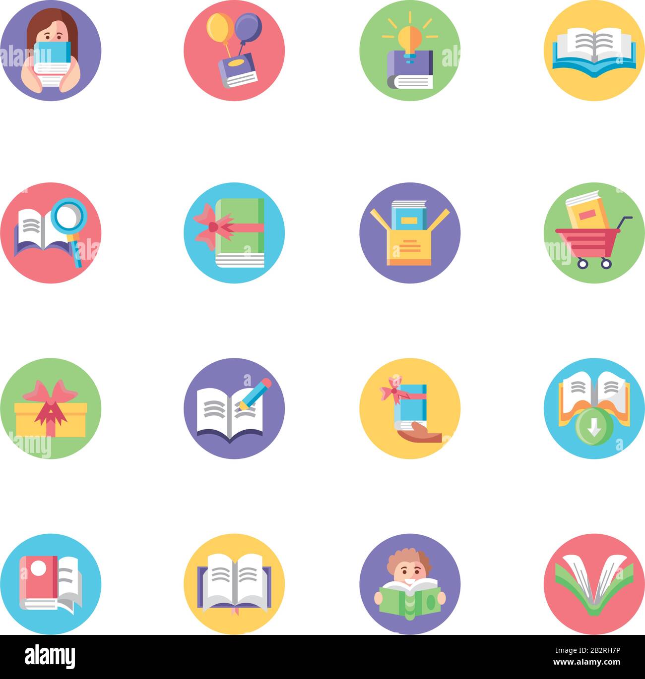 people reading and books icon set over white background, block style ...