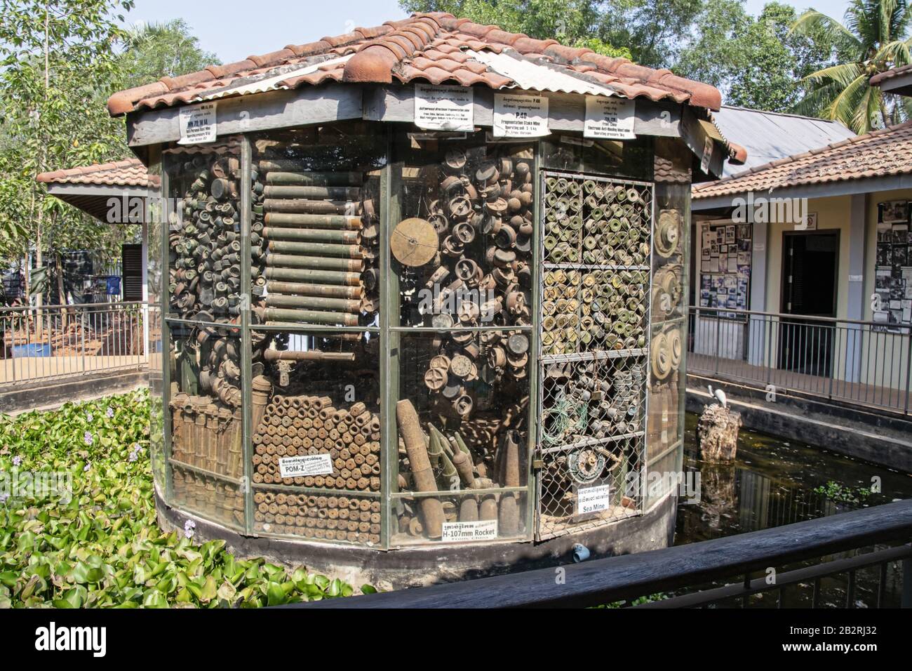 Cambodia, Siem Reap - March 2016: Decomissioned mines on display at the ...