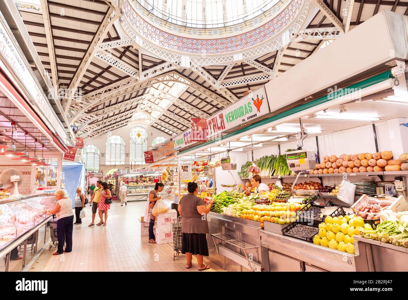 Fruit and vegetable stall in the Central Market, Valencia, Spain Stock ...