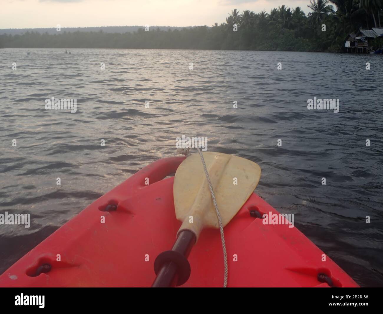 Cambodia, Ko-Hong - March 2016: View over the nose of a red plastic ...