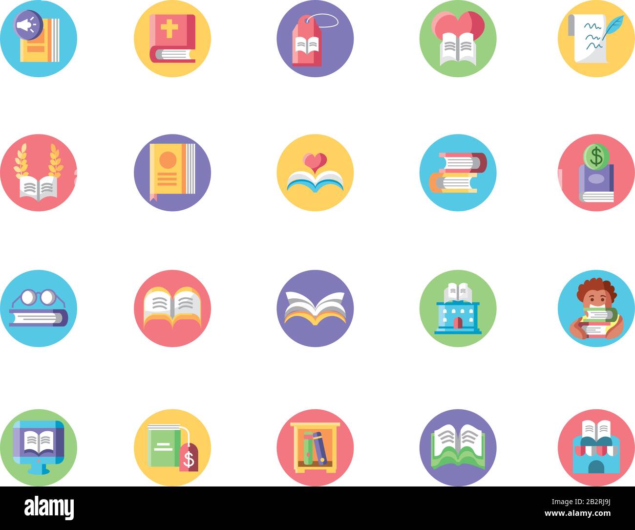 books icon set over white background, block style, vector illustration ...