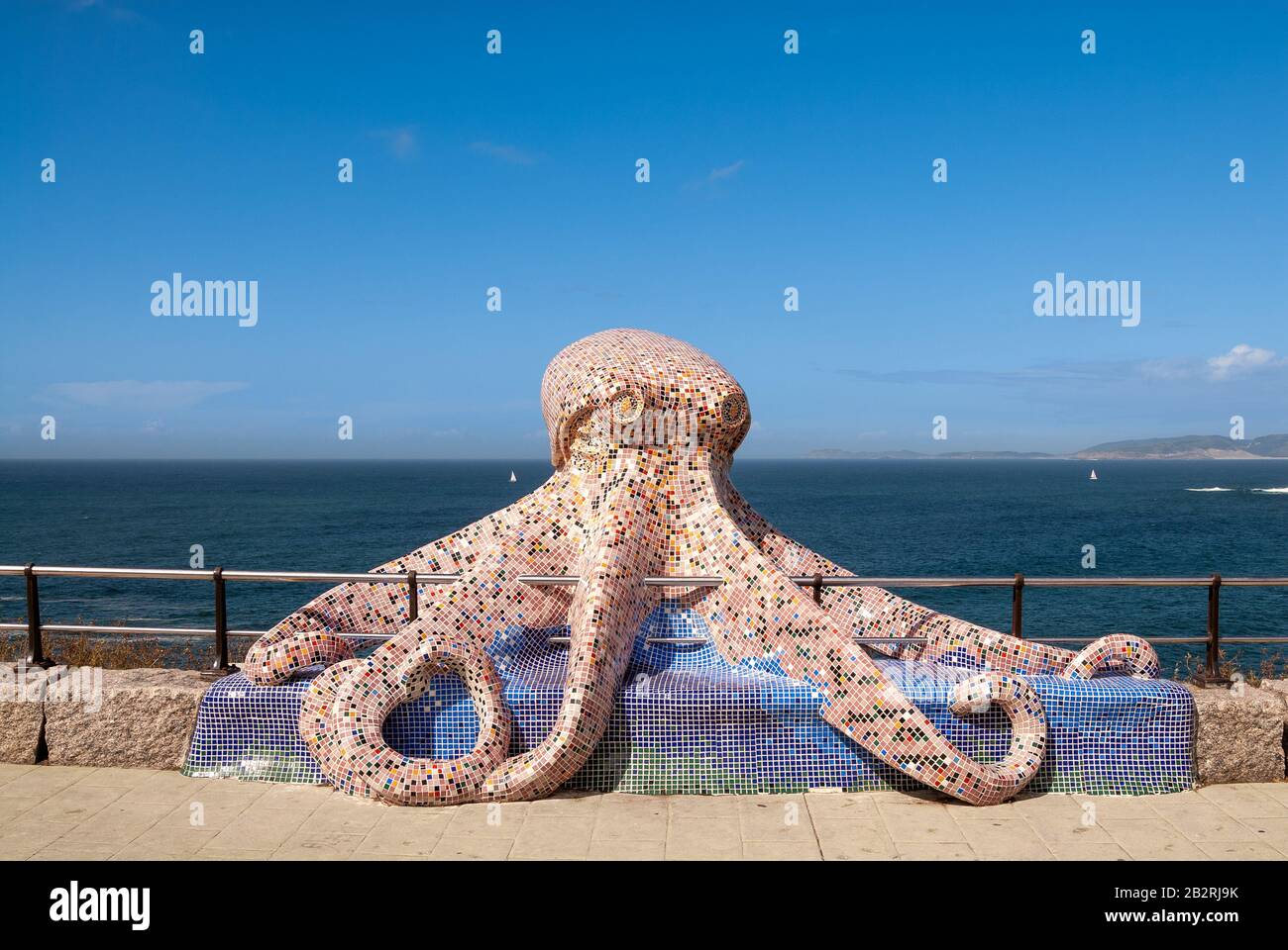 Sculpture of an octopus on the waterfront in A Coruna, Galicia, Spain ...