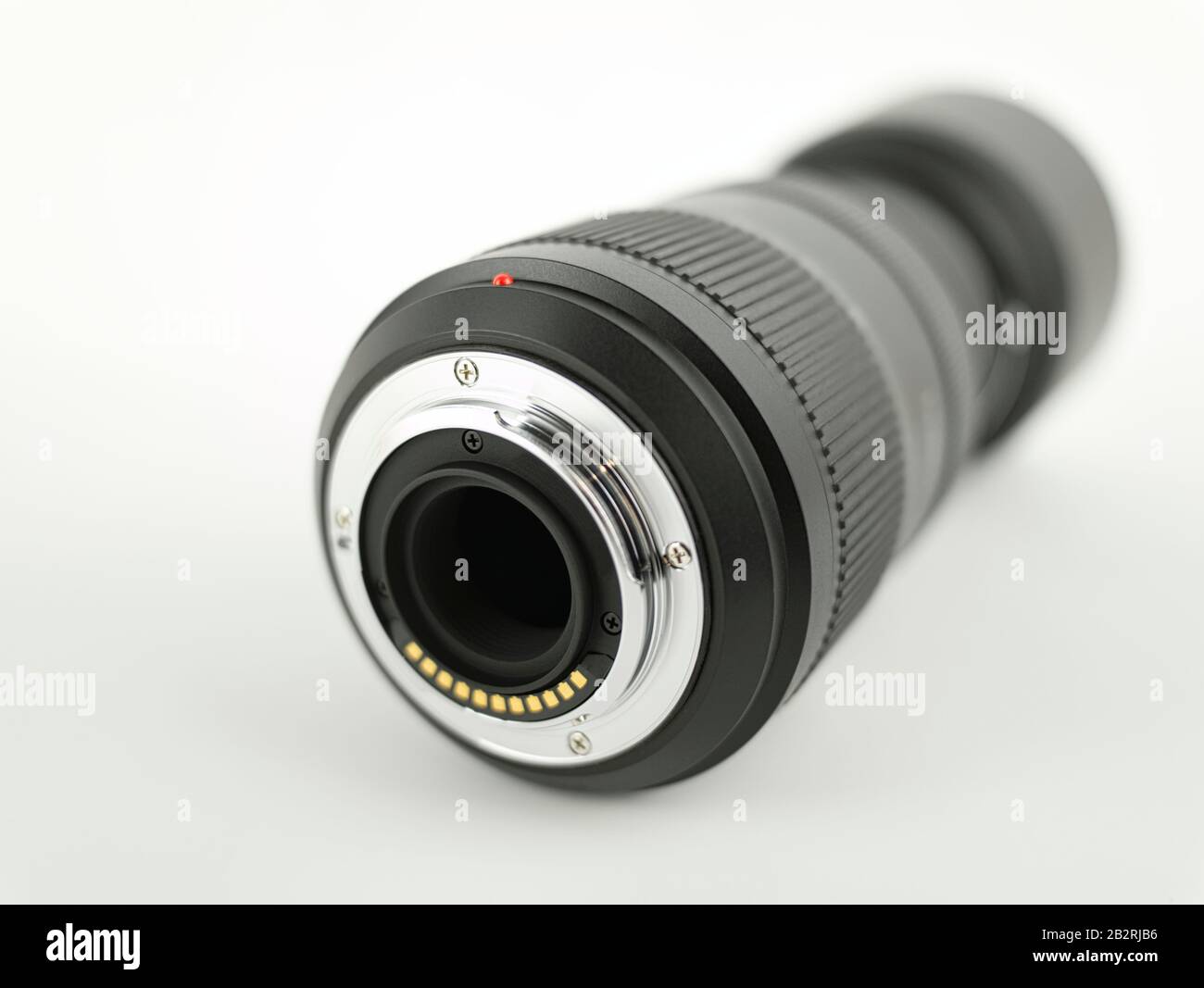The bayonet connection from a black zoom lens with blurred Stock Photo ...