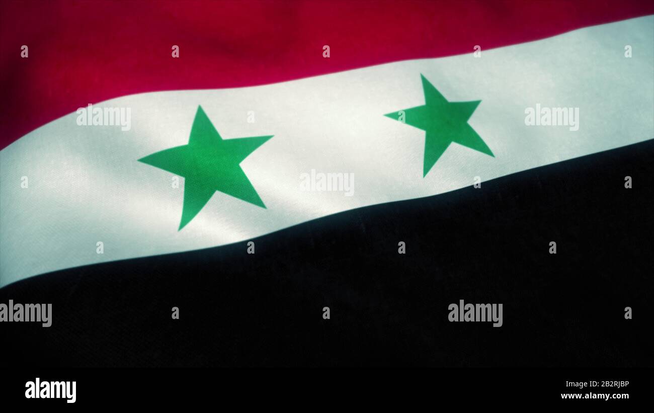 Syrian Arab Republic flag waving in the wind. National flag of Syria ...