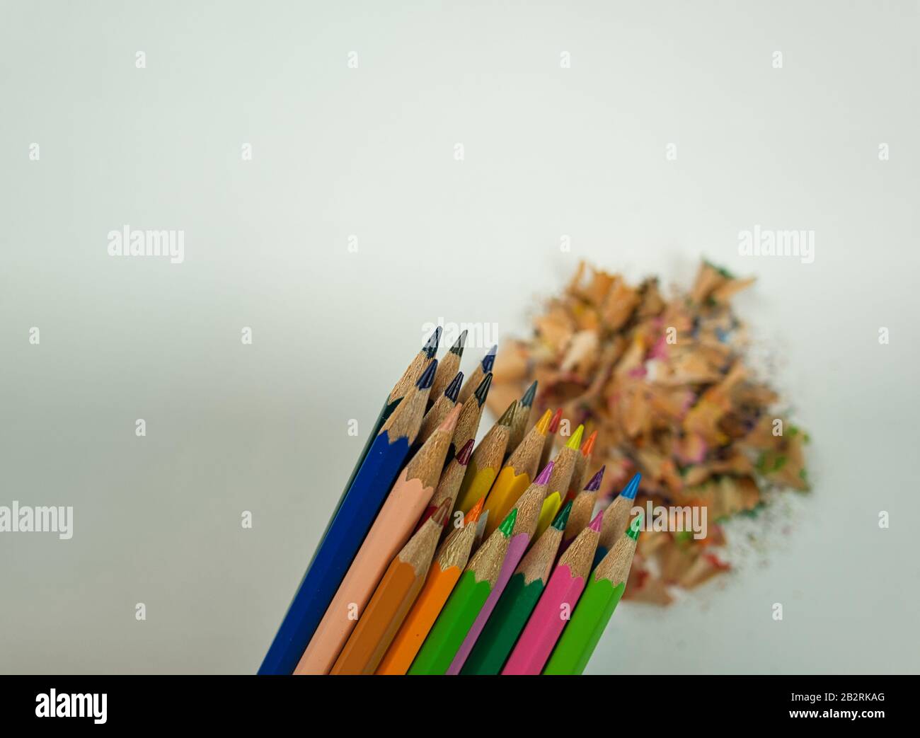 A stack of freshly sharpened crayons in several colours Stock Photo - Alamy