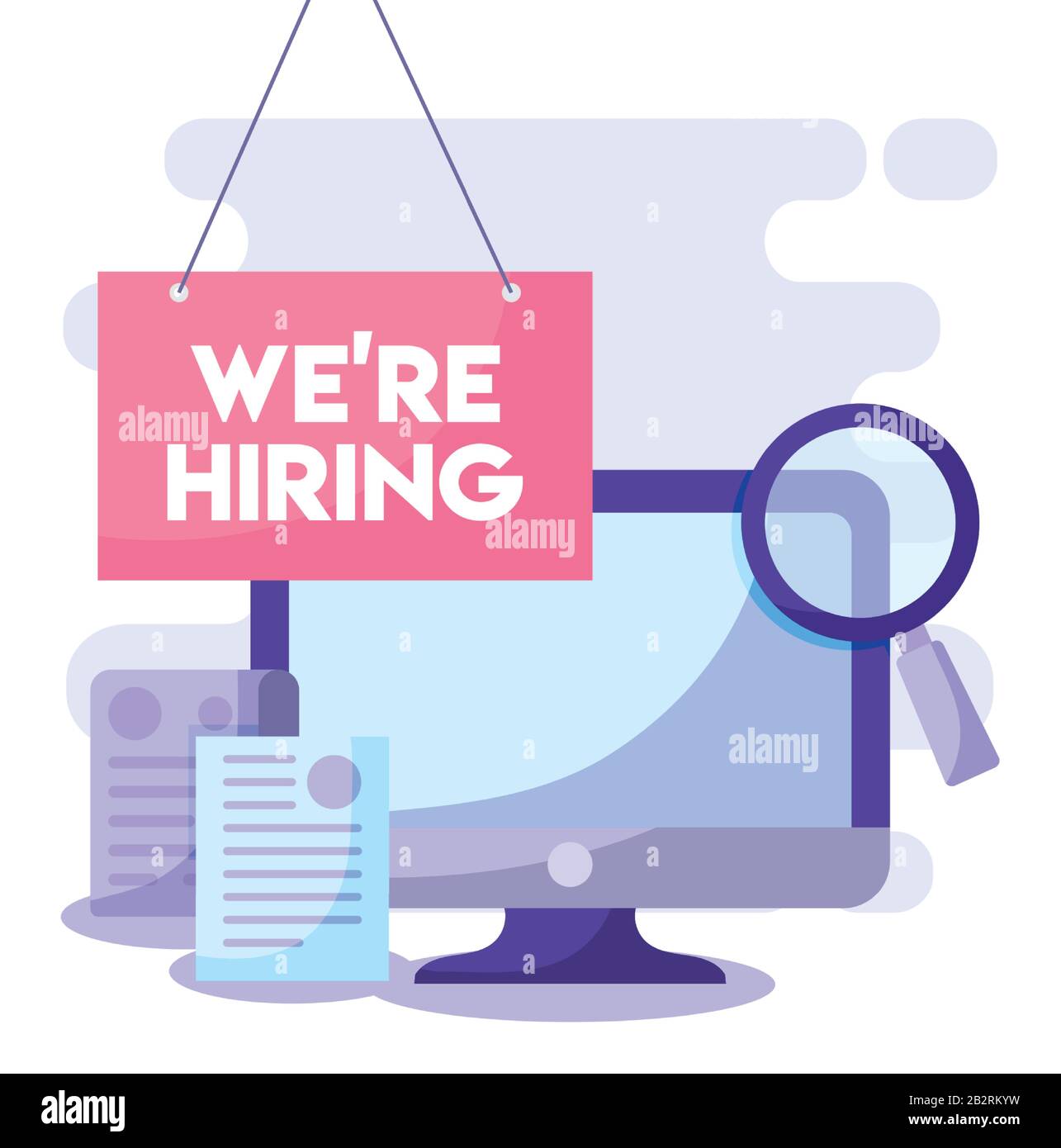 We are hiring message with computer and lupe design, job work employee ...