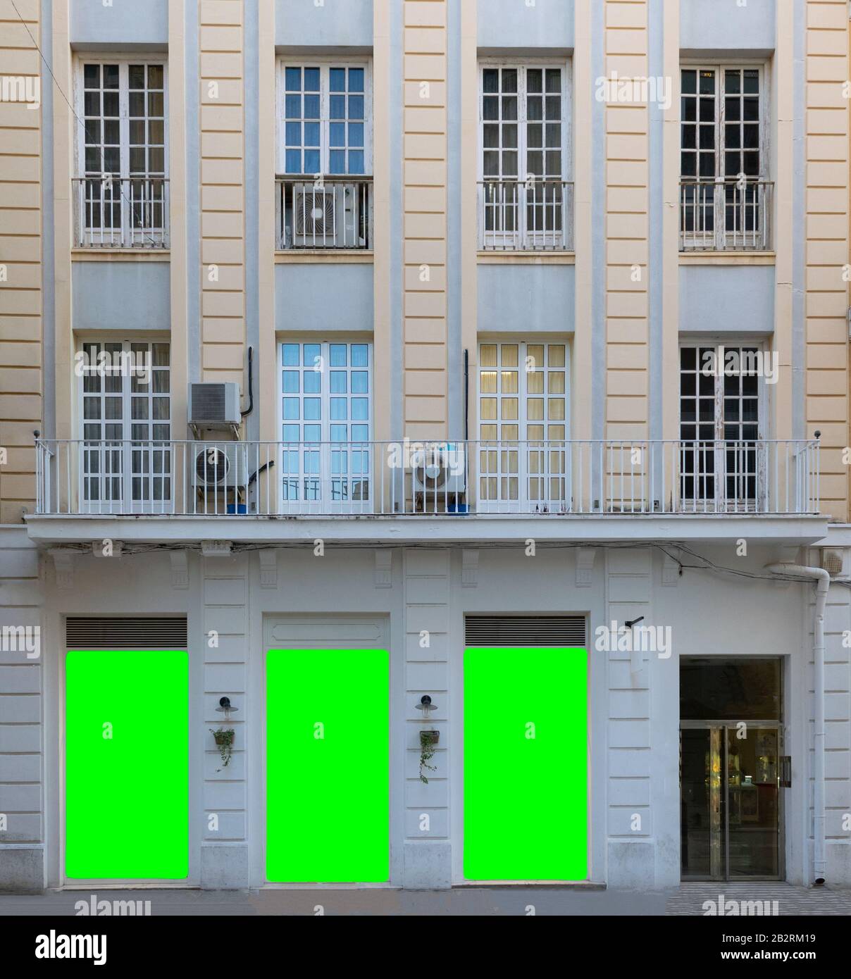 Green screen billboard or large display on nice old historical building ...
