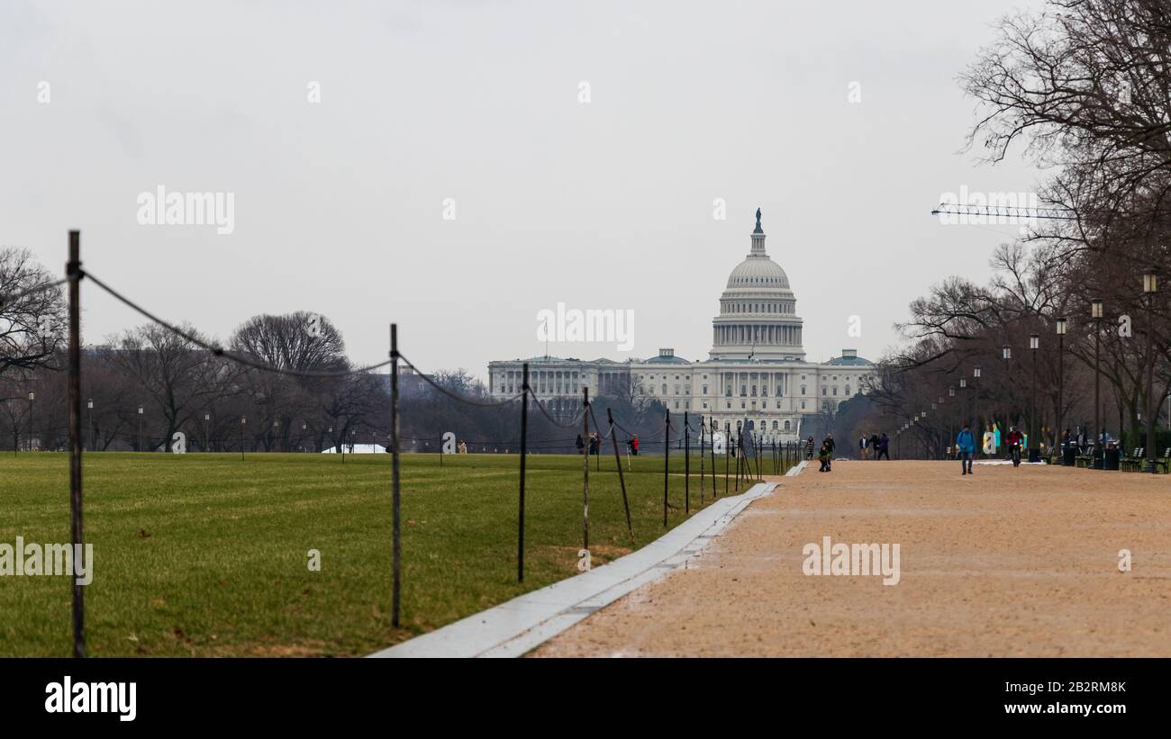 View along the pathway on the National Mall looking toward the US ...