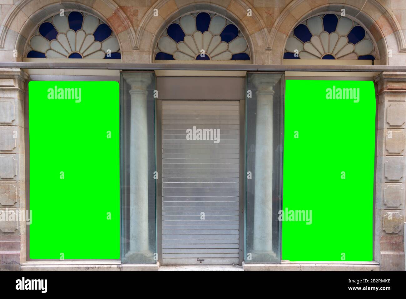 Green screen billboard or large display on nice old historical building ...