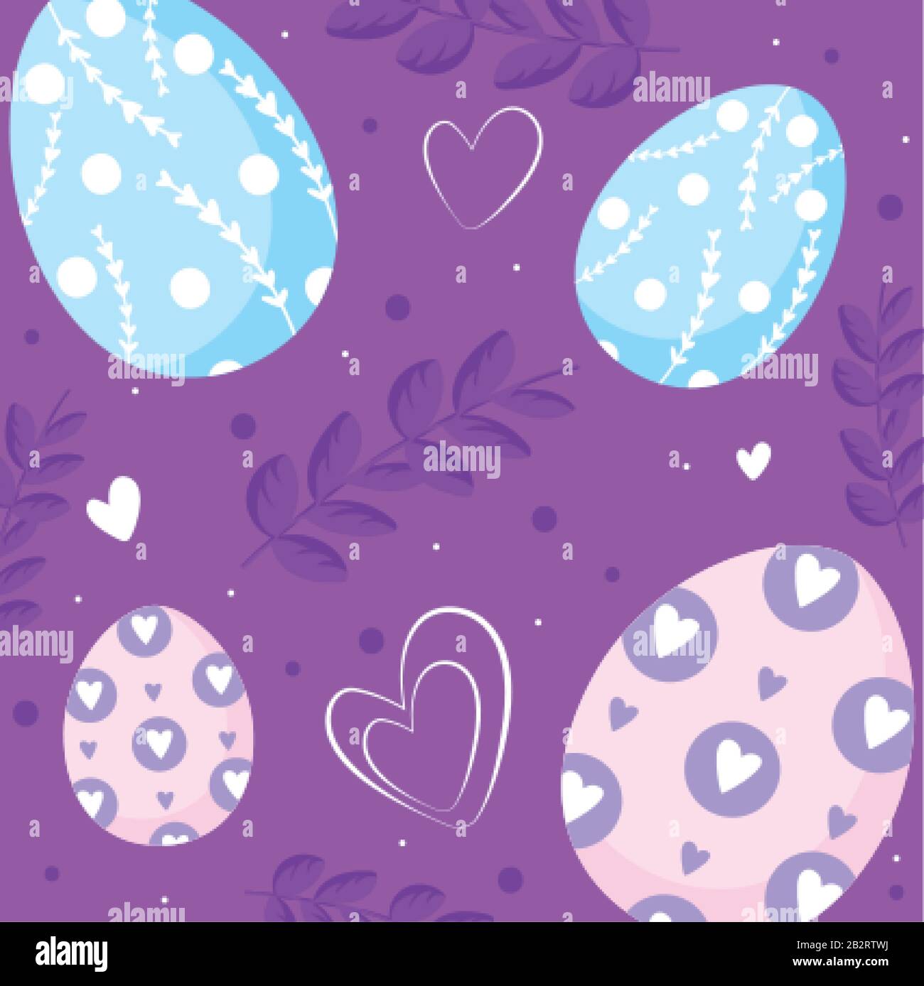 Happy easter eggs and leaves background design, Spring decoration holiday greeting ornament ...