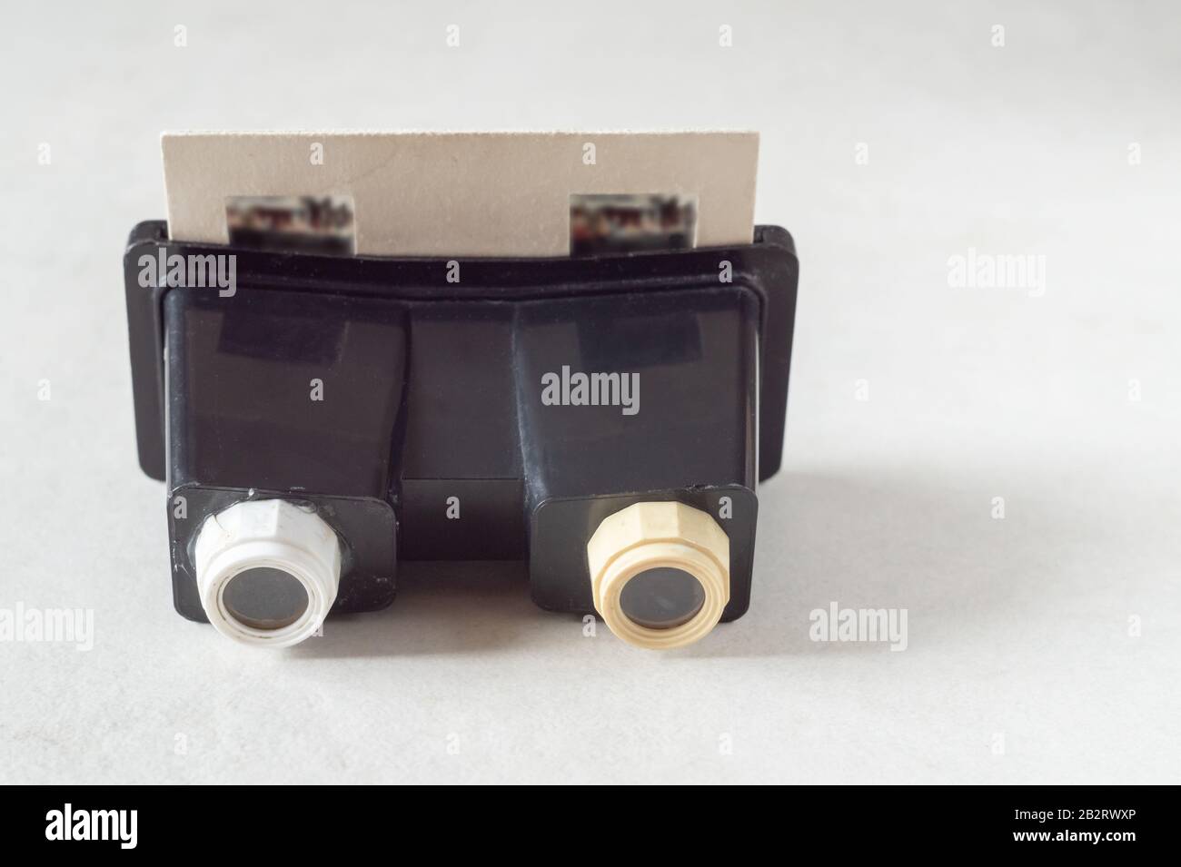 Outdated stereoscope with a stereo diapositiv cards. 3D viewing device ...