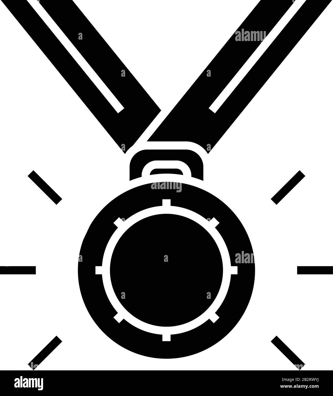Medal black icon, concept illustration, vector flat symbol, glyph sign ...