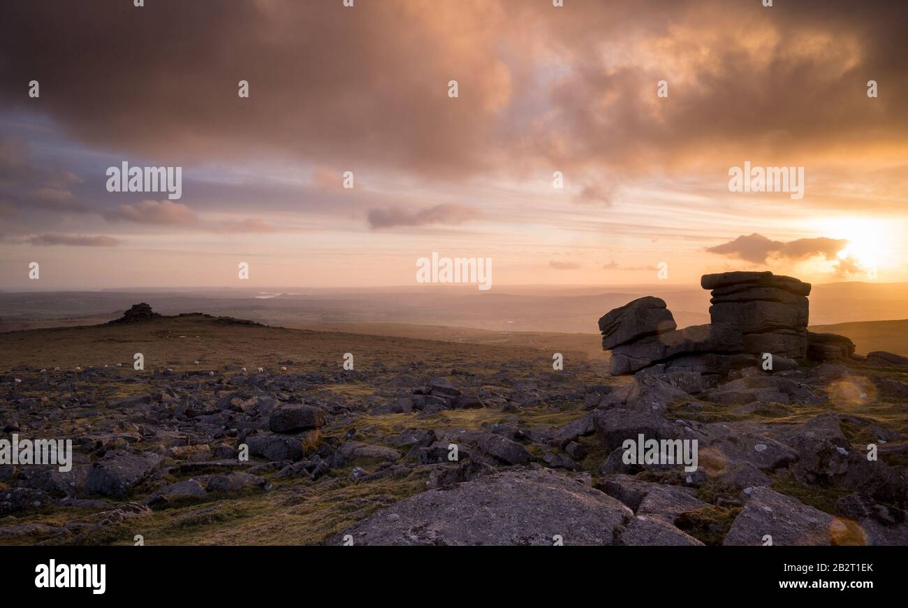Great Staple Tor at sunset, Dartmoor National Park, Devon. PQ Images ...