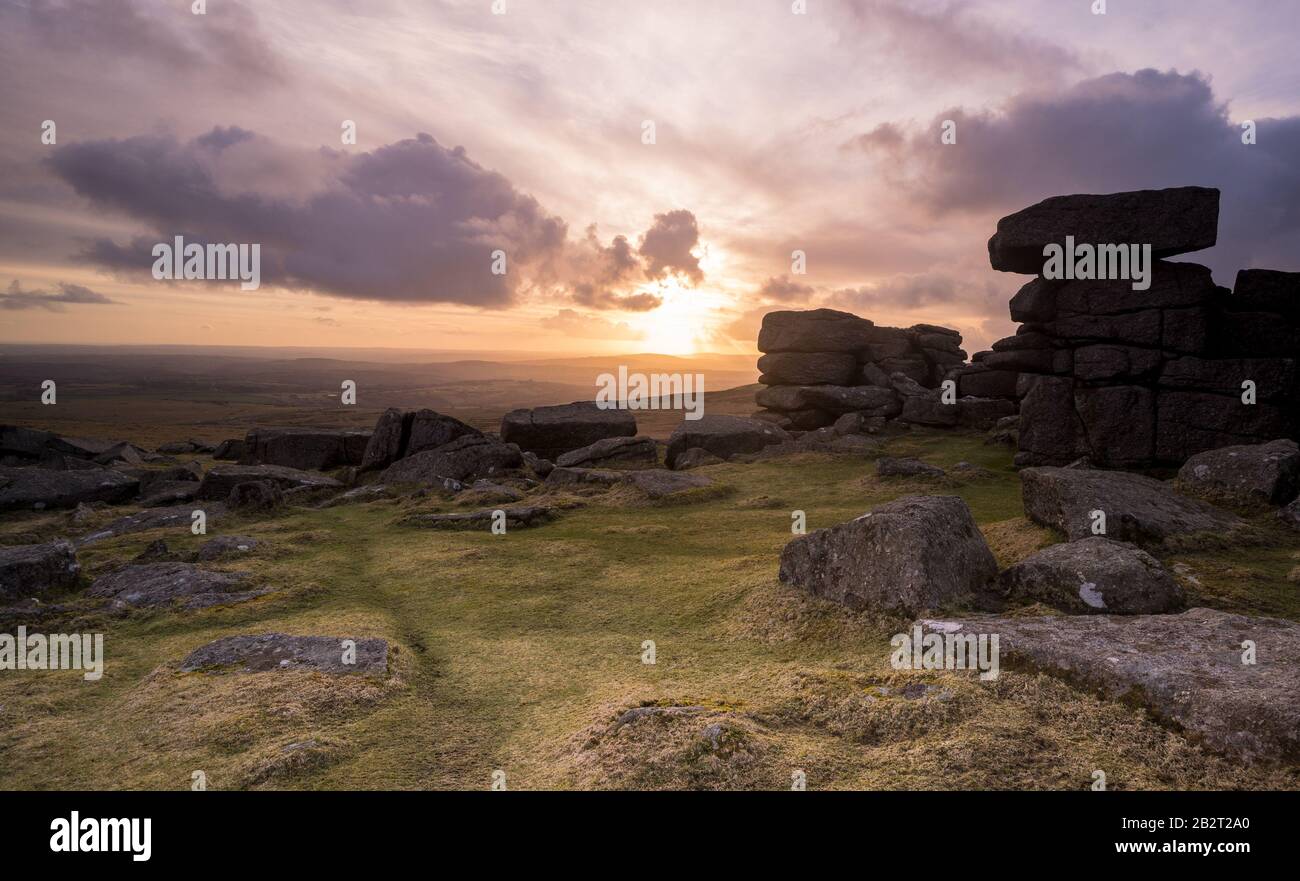 Great Staple Tor at sunset, Dartmoor National Park, Devon. PQ Images ...