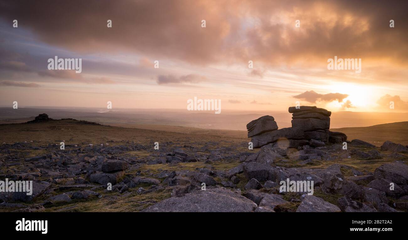 Great Staple Tor at sunset, Dartmoor National Park, Devon. PQ Images ...