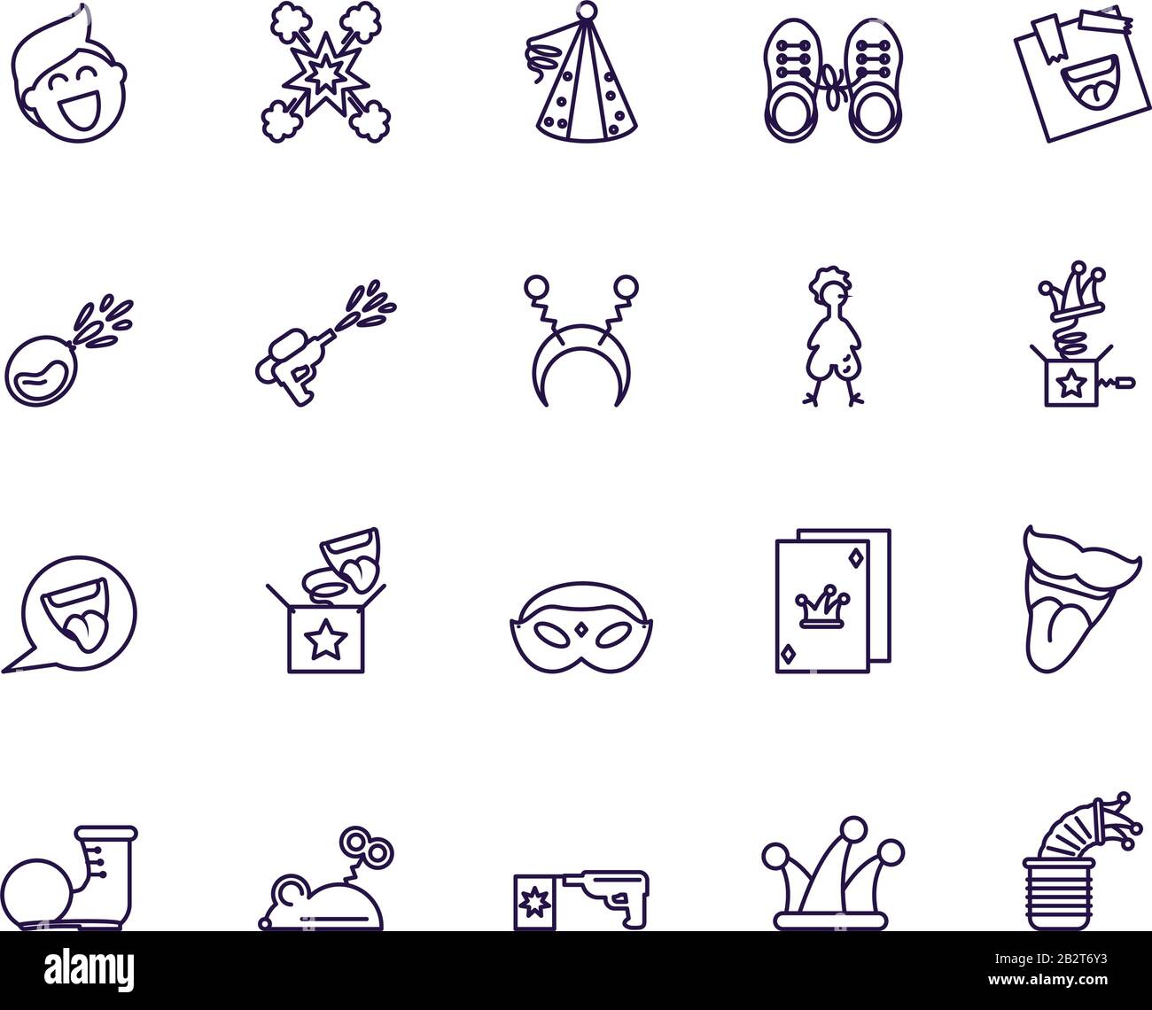 jester hat and fools day icons set over white background, line style ...