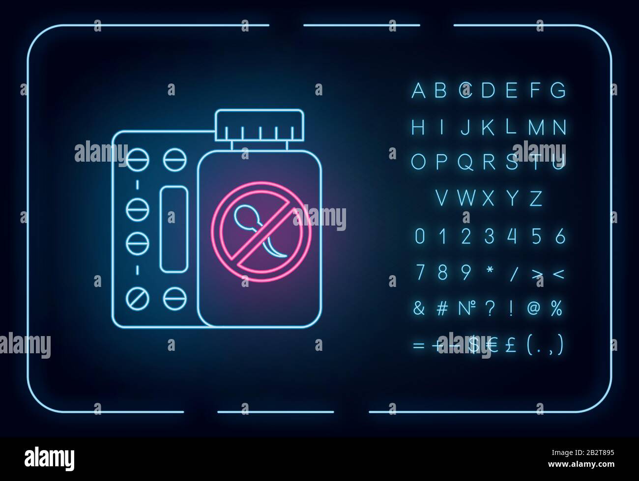 Birth control neon light icon. Unwanted pregnancy prevention. Oral ...
