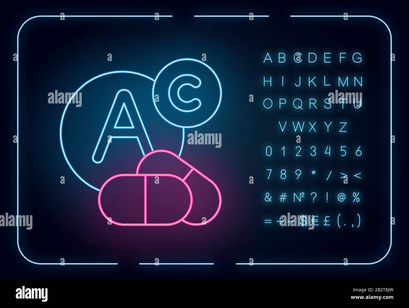 Vitamin intake neon light icon. Diet supplement. Multivitamin complex ...