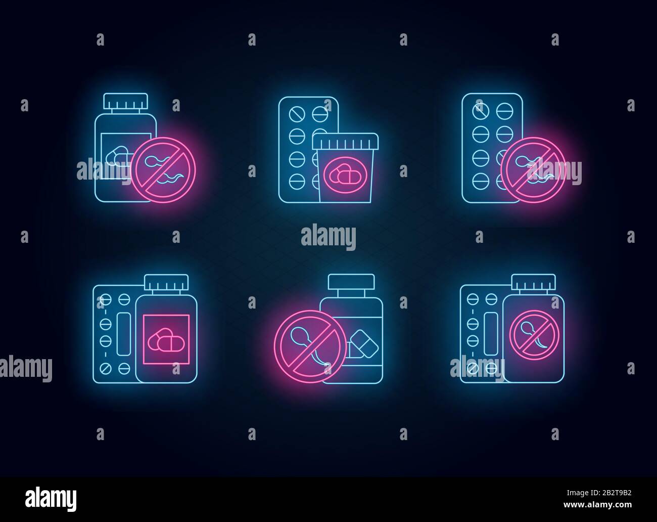 Birth control neon light icons set. Medication and pills. Unwanted ...