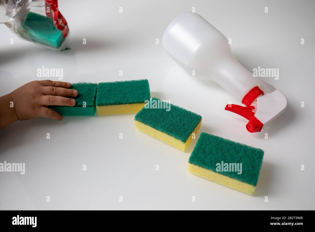 Yellow green cleaning sponge isolated on white background - Spring ...