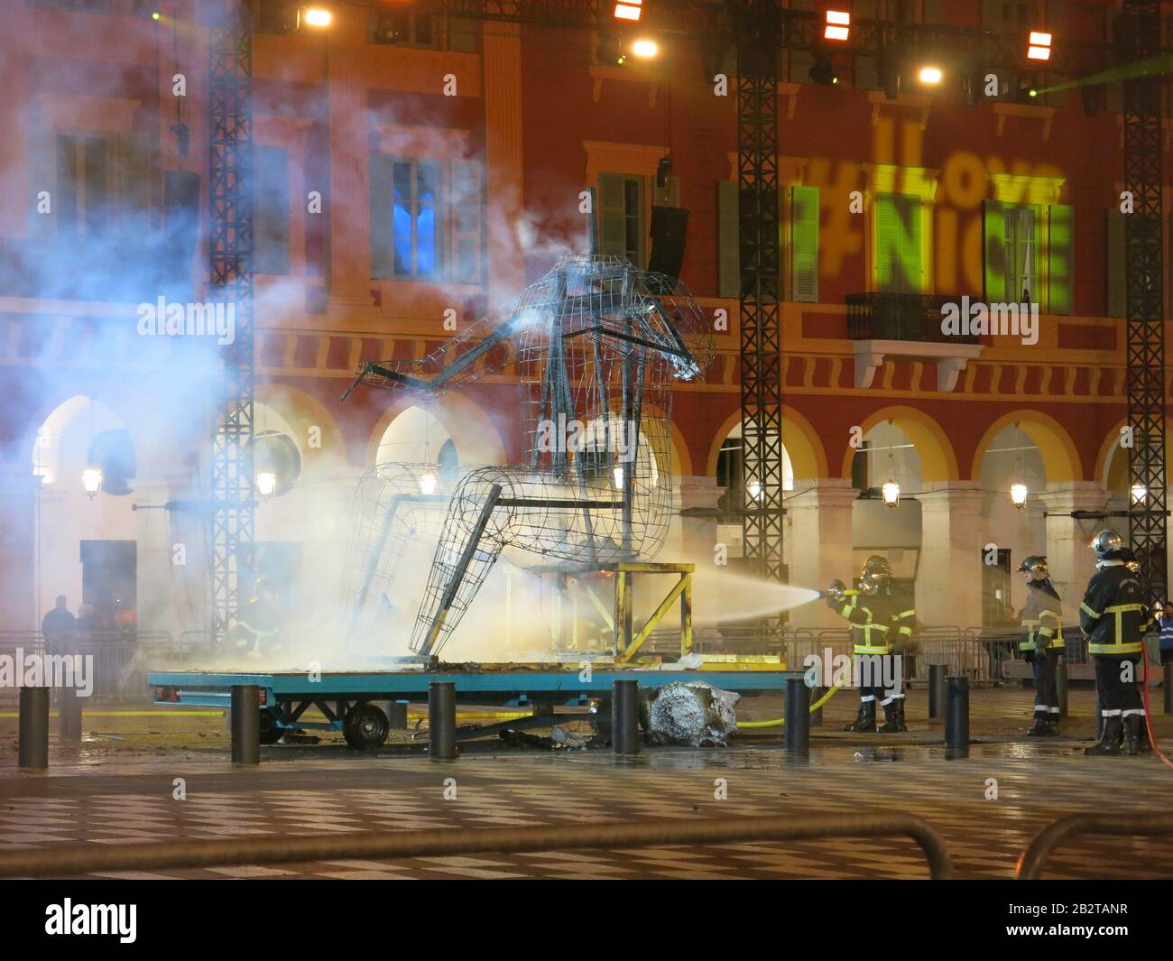 Only the wire structure and a lot of smoke remains after the ...