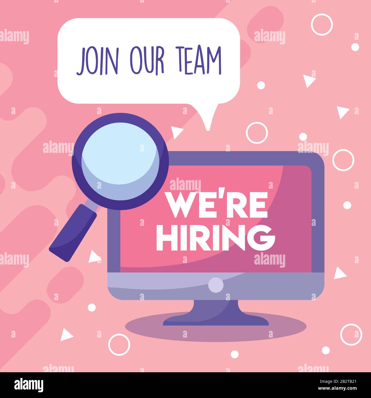 We are hiring message with computer and lupe design, job work employee ...