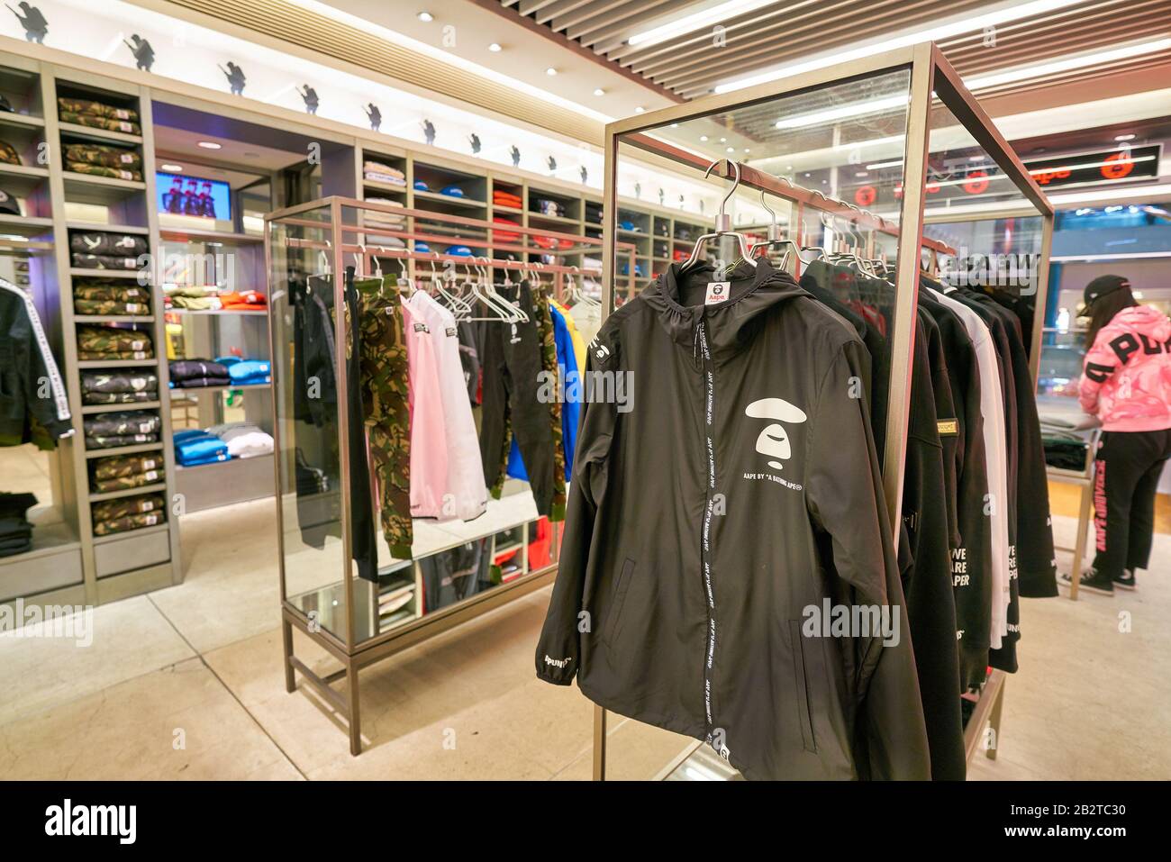 HONG KONG, CHINA - CIRCA JANUARY, 2019: clothes on display at Aape ...