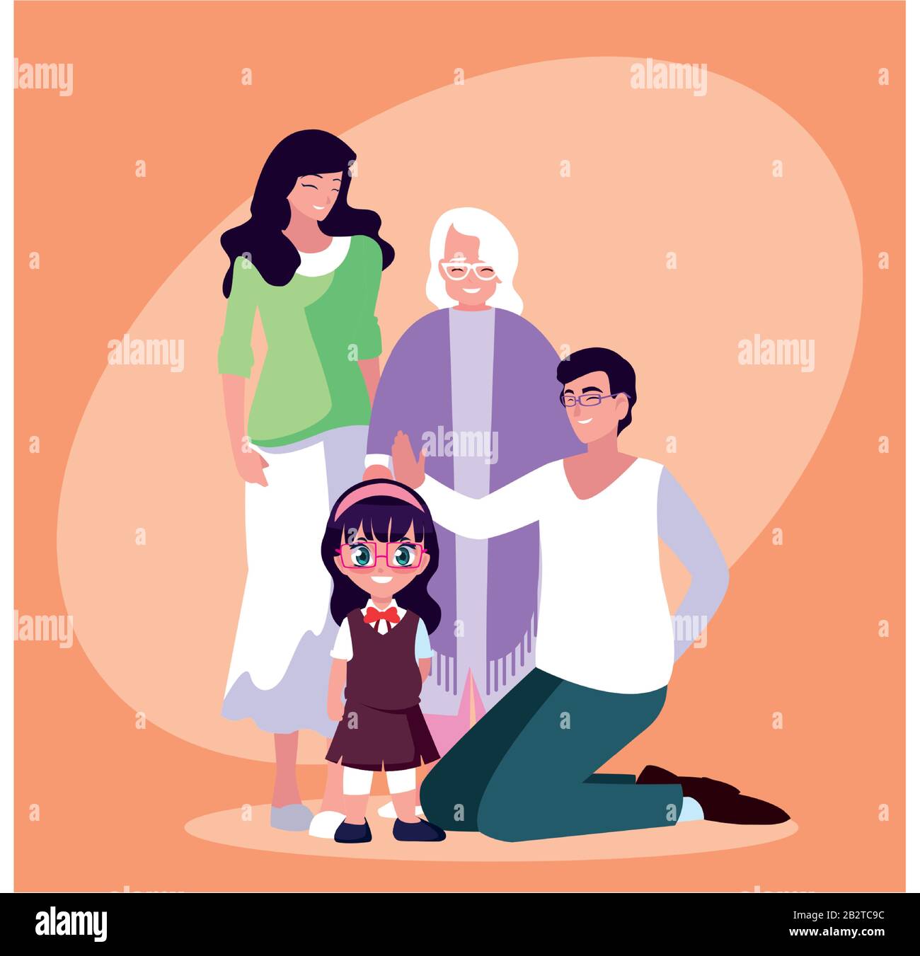big family together in living room, three generations vector ...