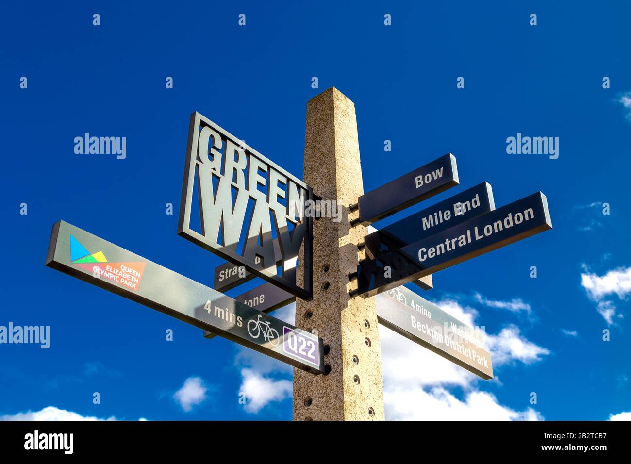 Direction sign along the Green Way in East London, London, UK Stock ...