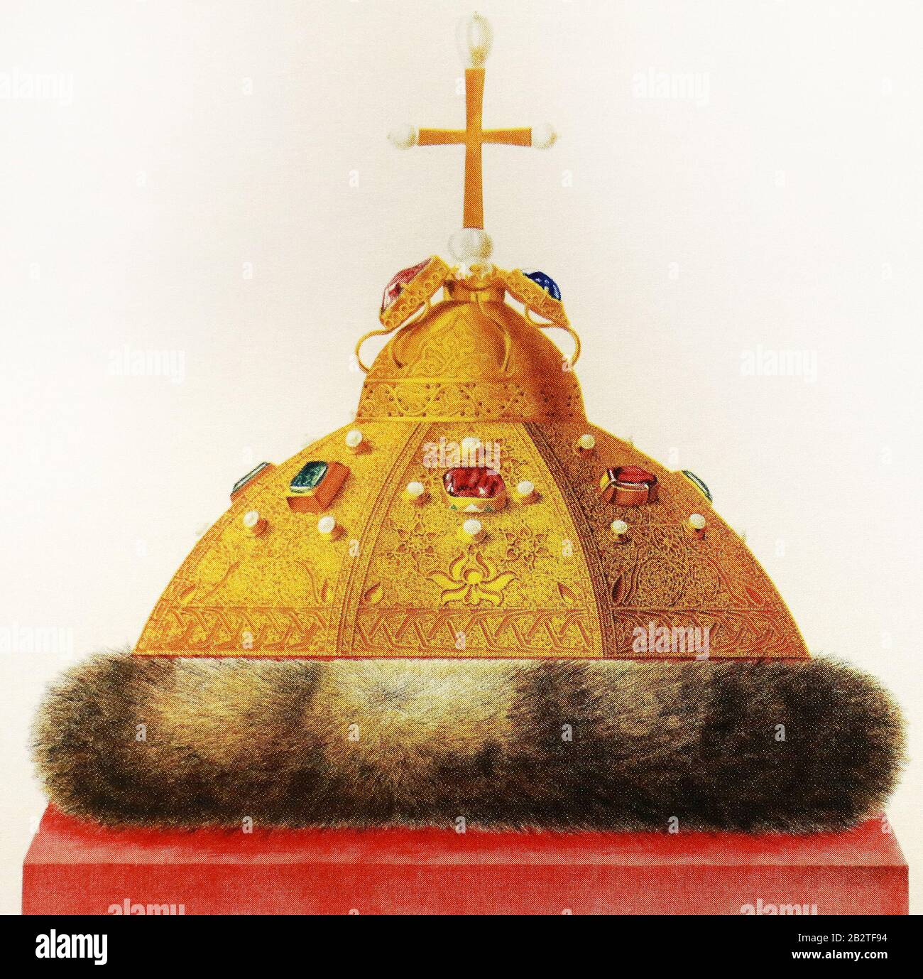 Monomakh hat or crown of great princes and tsars of Russia. Painting by ...