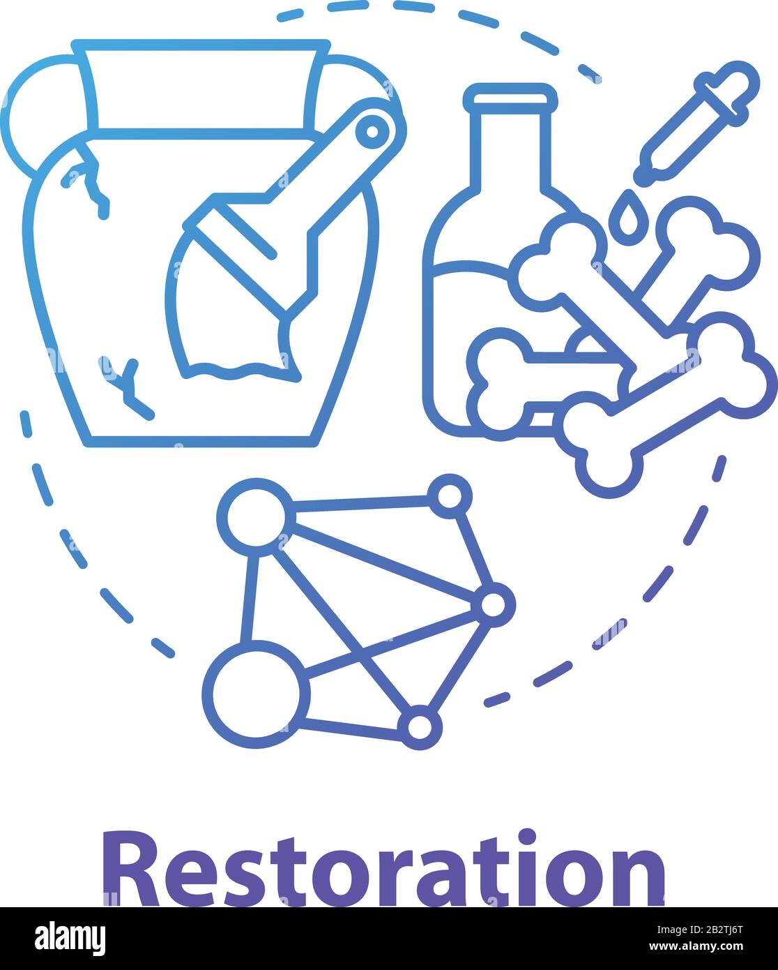 Restoration concept icon. Laboratory analysis archeological artifacts. Prehistoric remains study ...