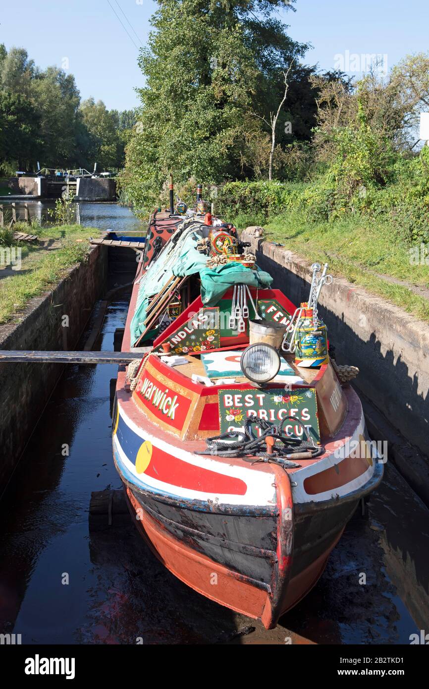 Colourful narrowboat or canal boat on the Grand Union Canal, Hatton ...