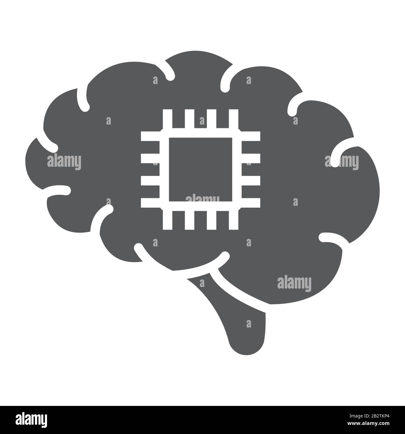 Brain with chip glyph icon, technology and brain, neurochip sign ...