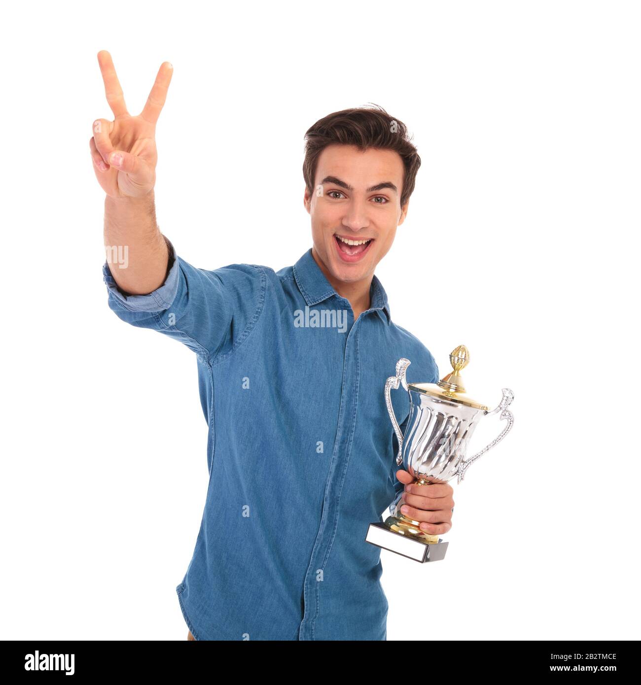 Award Winner Trophy Surprised Laughing High Resolution Stock ...