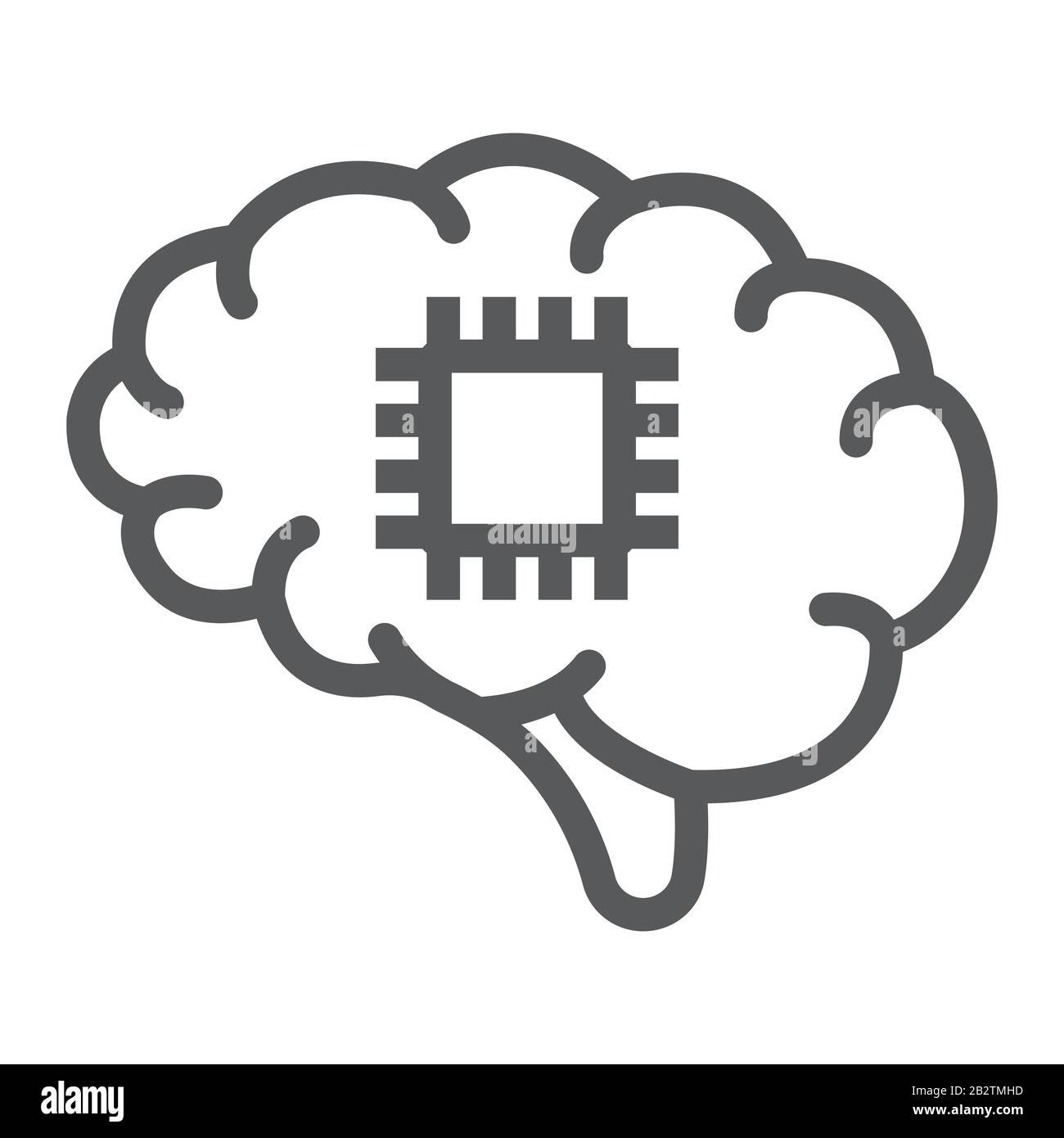 Brain with chip line icon, technology and brain, neurochip sign, vector ...