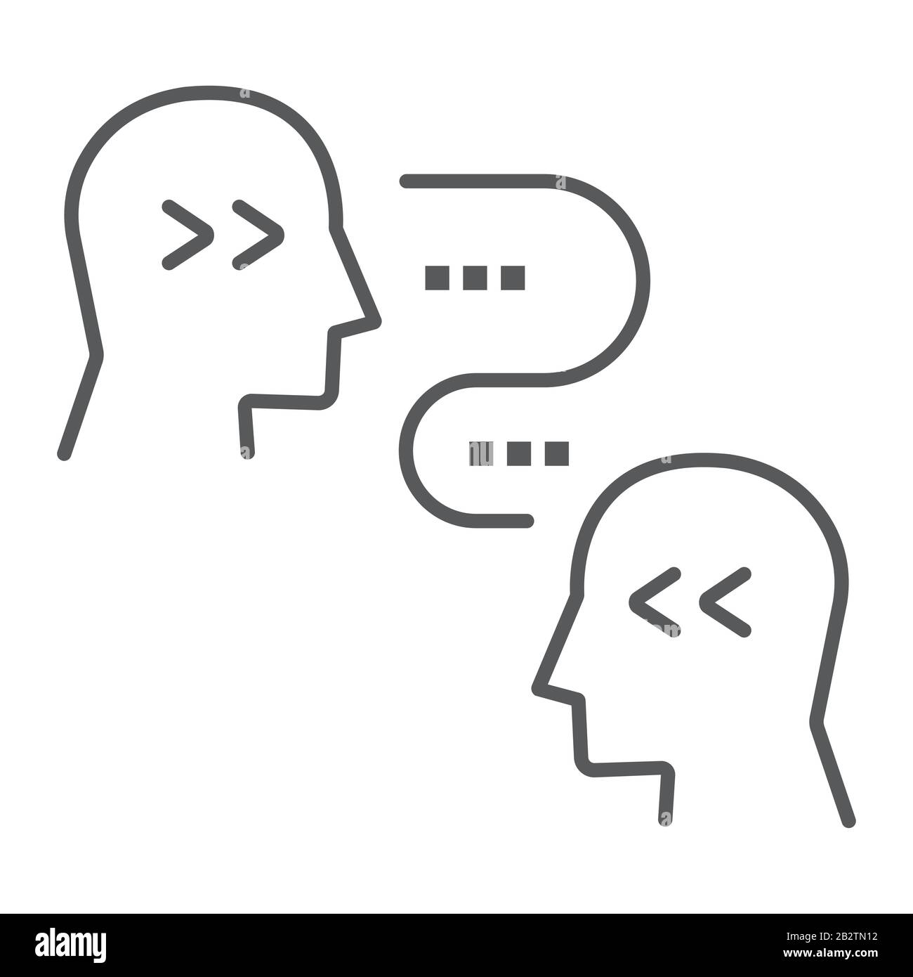 Brain to brain communication thin line icon, technology and people, two ...