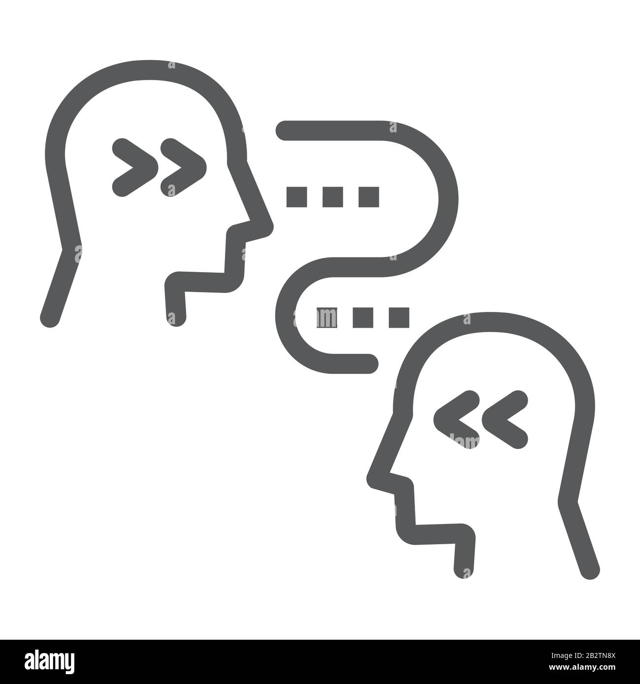 Brain to brain communication line icon, technology and people, two ...