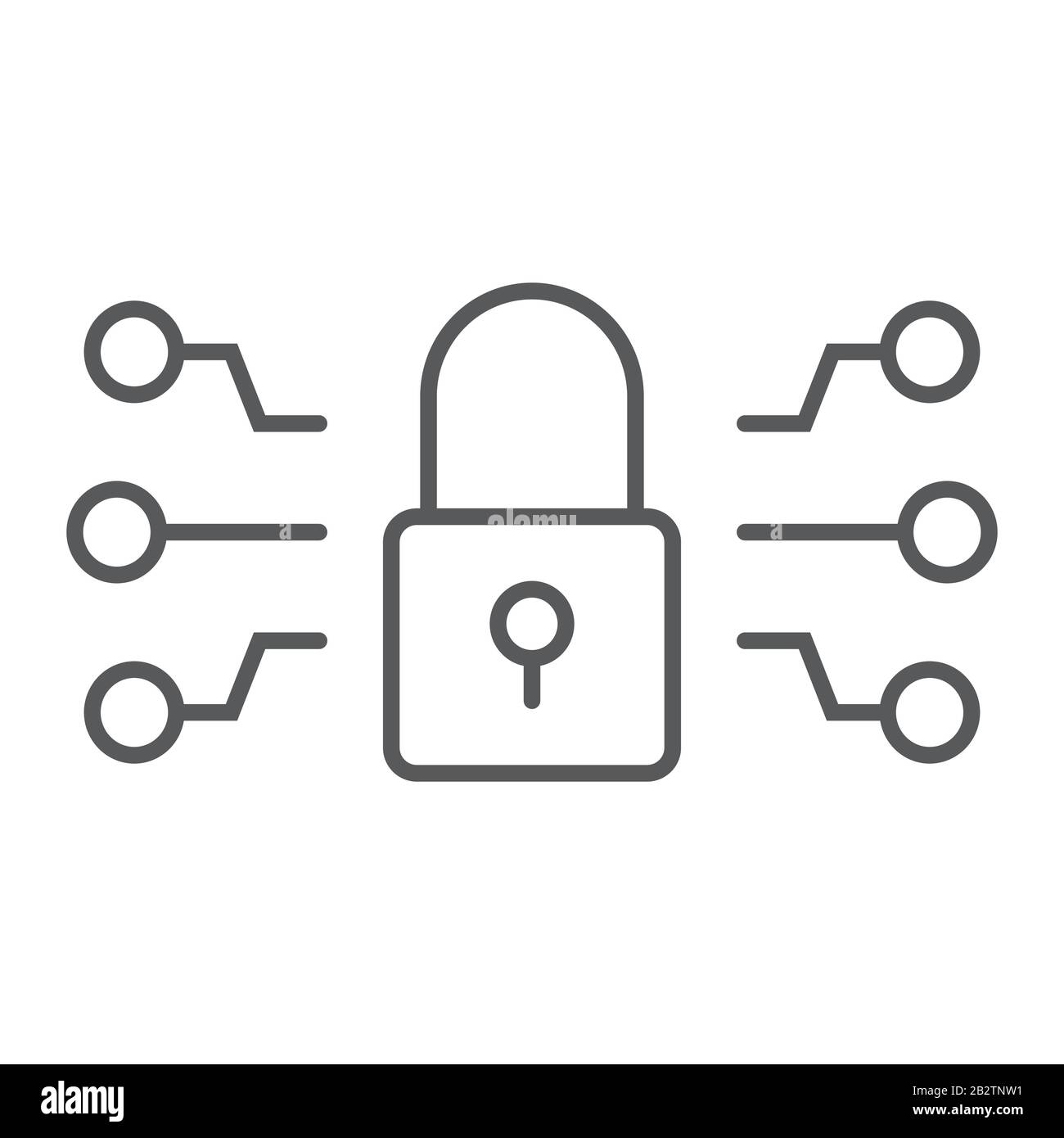 Cyber security thin line icon, technology and protection, padlock sign, vector graphics, a ...